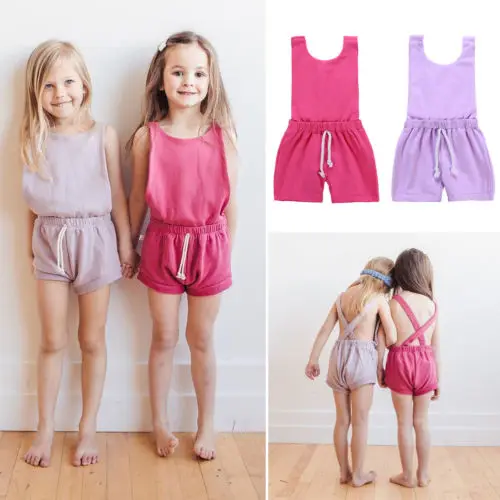 2018 New Summer Baby Girl Sleeveless Romper Kids Girl Solid Rompers ...