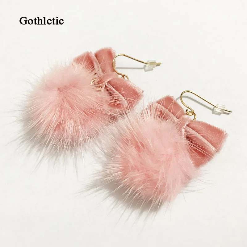 Gothletic-Pink-Grey-Burgundy-White-Real-Mink-Fur-Ball-Drop-Earring ...