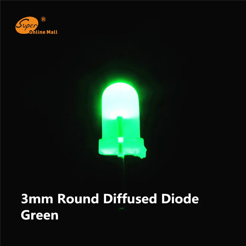 1000pcs Green Led 3mm Diffused Round Top Urtal Bright Led Bulb Light ...