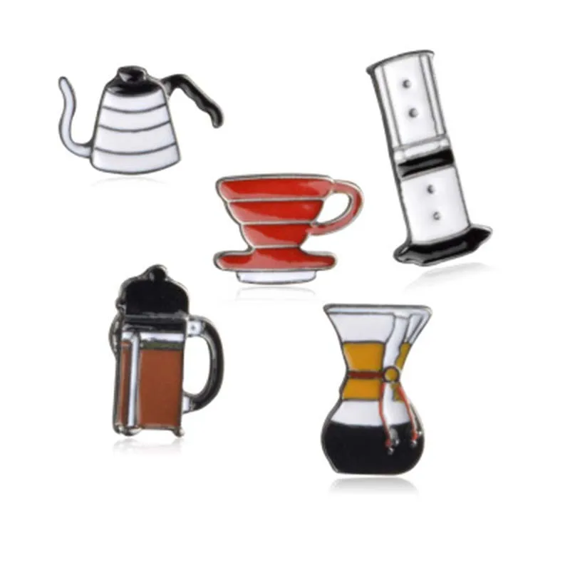 Doreenbeads Tea Cup Enamel Pins Tea Pot Coffee Cup Collar Pins And