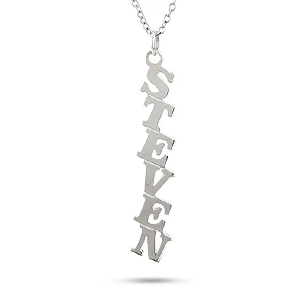 Vertical Name Necklace 925 Sterling Silver Personalized Stepped Letter ...