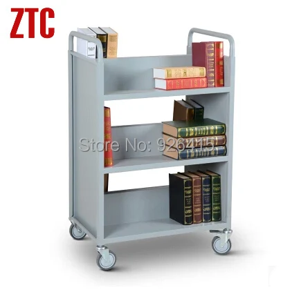 3 Sloped shelves library book cart,double sided library W type cart ...