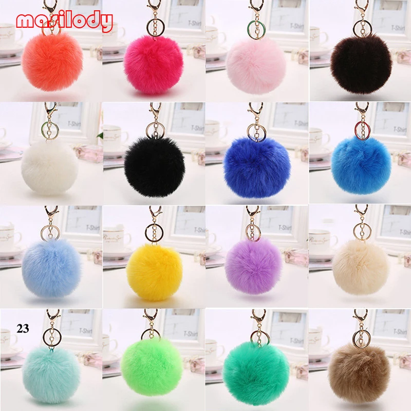 100pcs/lot Fashion fur keychain keys for lover rabbit fur ball keychain ...