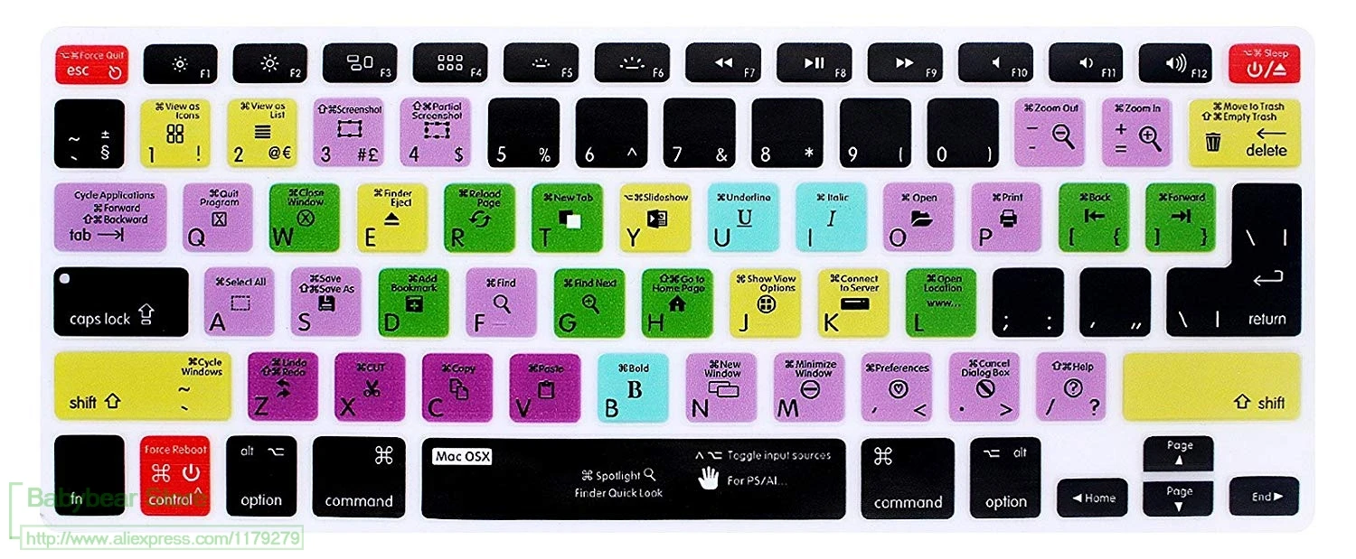 For Mac OSX Functional Hotkey Shortcuts Keyboard Cover Silicone Skin 