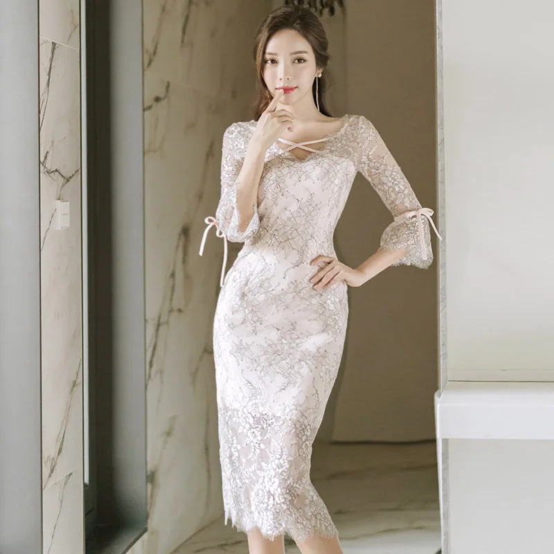 Summer Dress Soft Transparent Lace V neck Sexy Dresses Women Tie Up ...