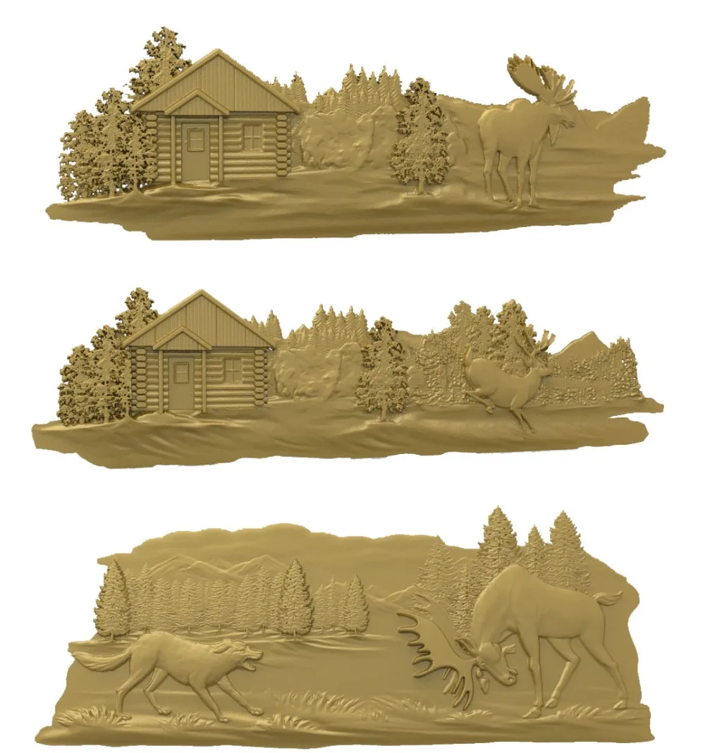 3 Pieces Deer 3d Model Relief Stl Model For Cnc Router Carving