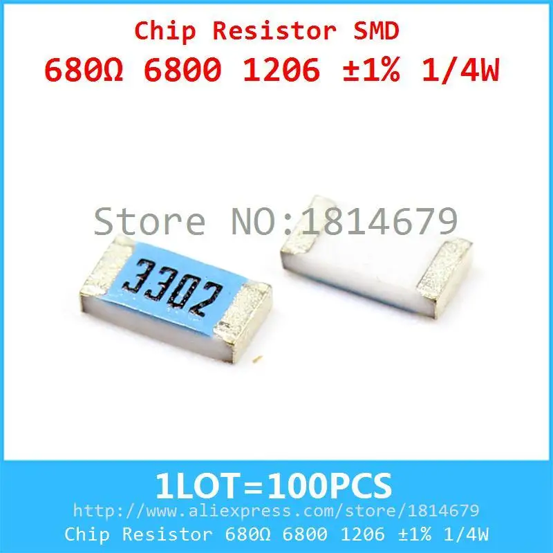 1LOT=100PCS Chip Resistor 680ohm 6800 1206 1% 1/4W 0.25W Package1206 ...