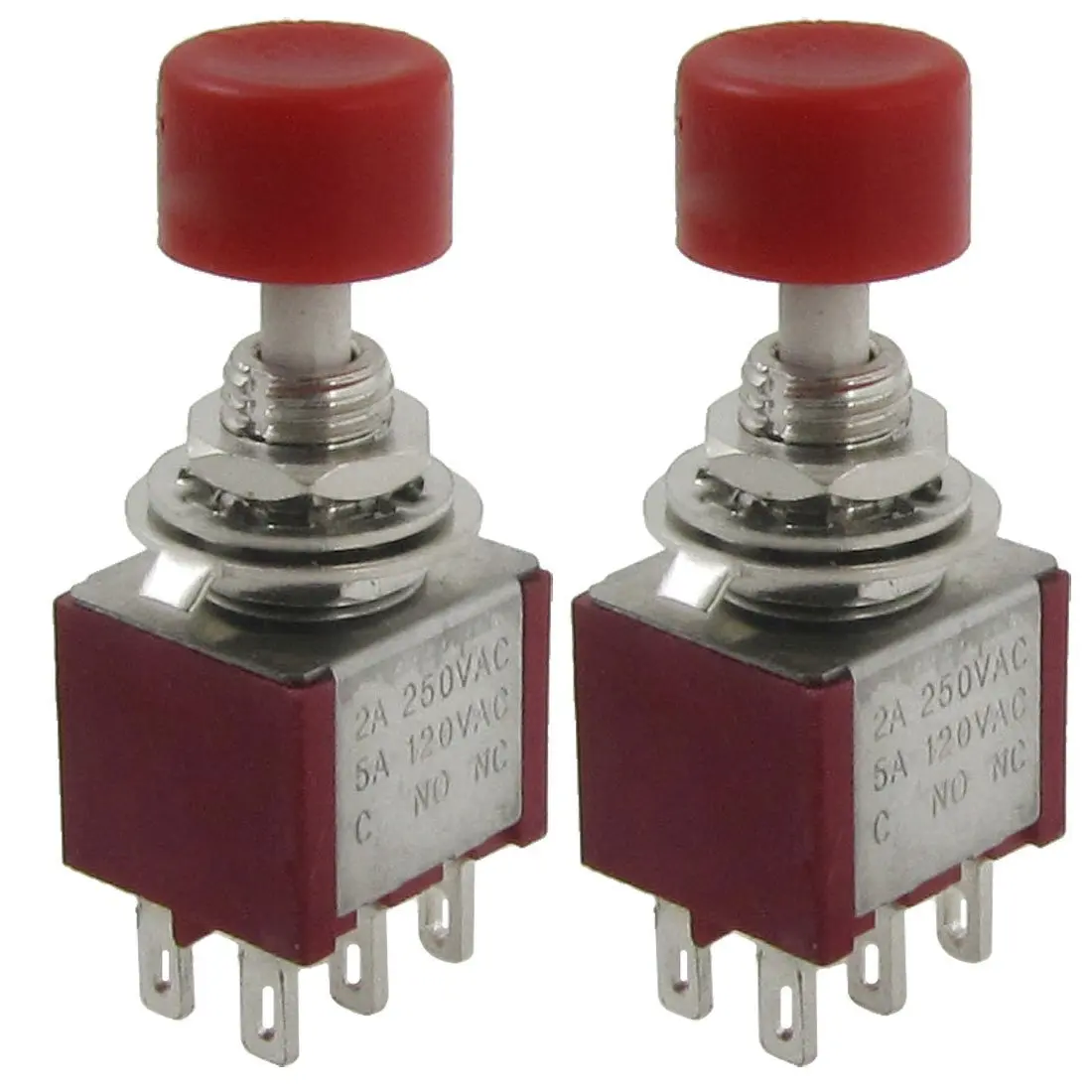 KSOL 2 Pcs AC 250V 2A 120V 5A DPDT 2NO 2NC Momentary Push Button Switch ...
