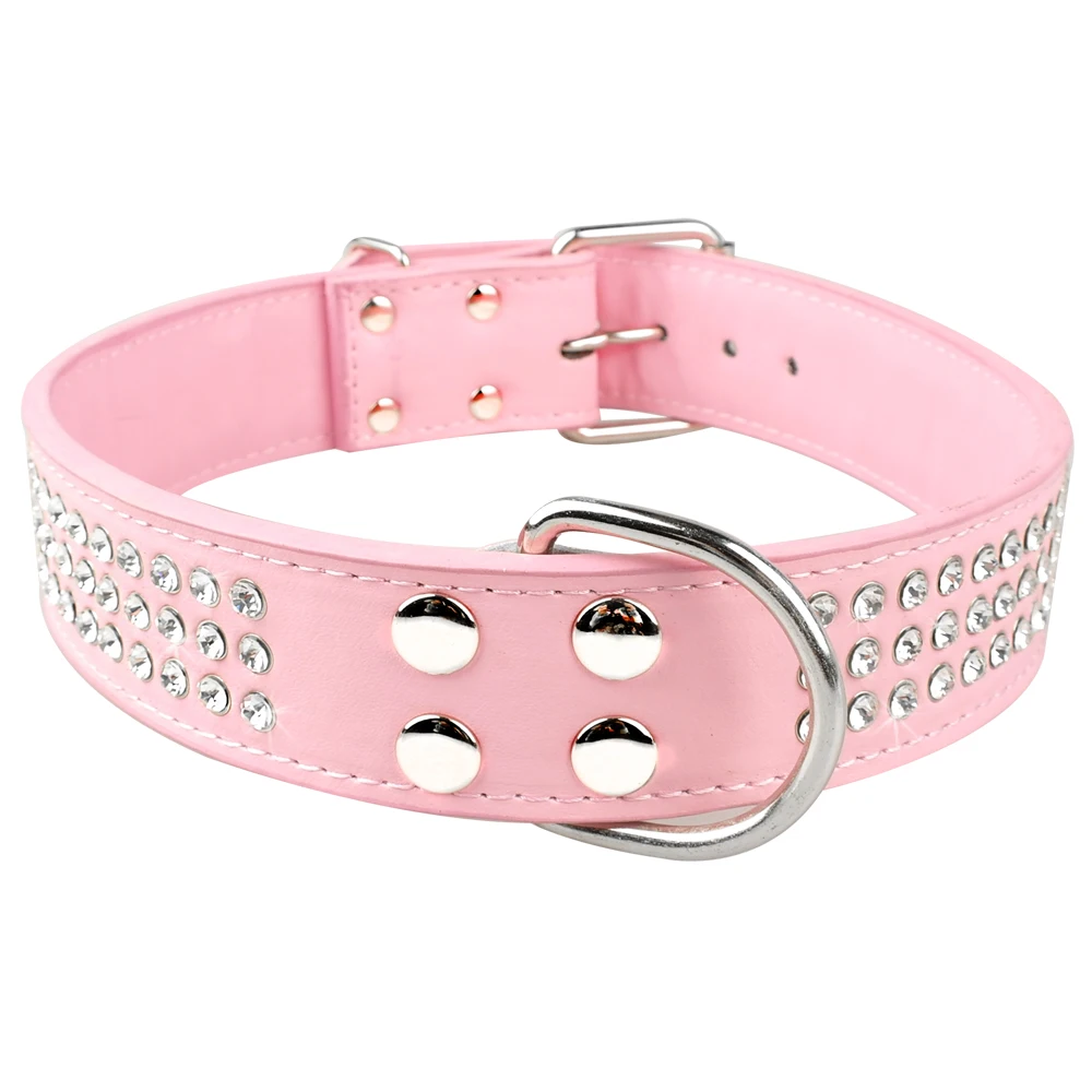 Colliers de luxe en cuir strass pour chiens, rose, cristal, diamant ...