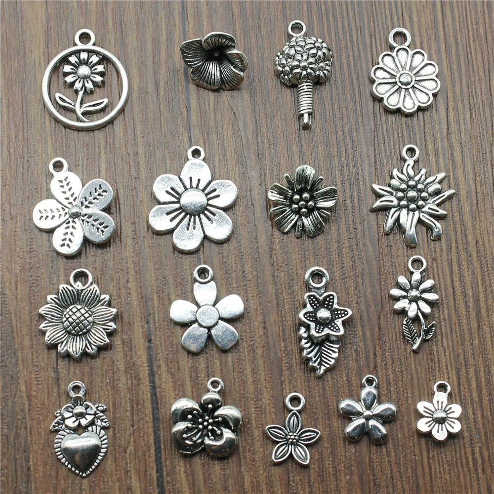 20pcs Flower Charms Antique Silver Color Sunflower Charms Jewelry DIY ...