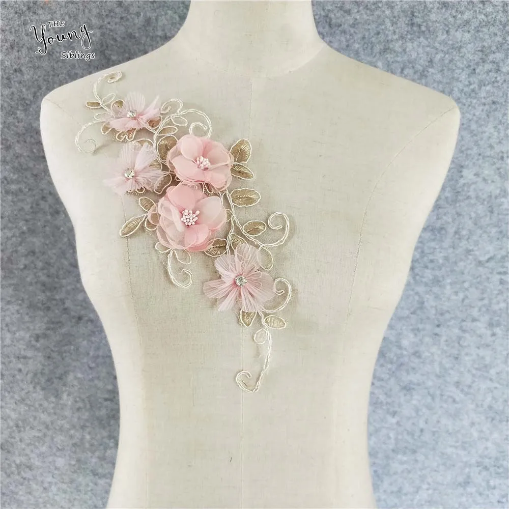 Pink-3D-three-dimensional-flower-decoration-rhinestone-embroidery ...