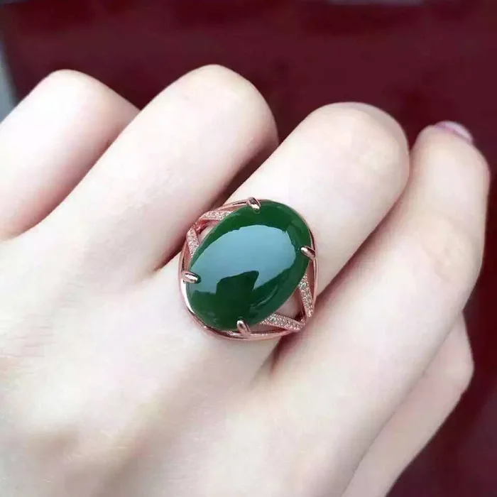 D 925 Sterling Silver With Natural Jade Ring In Rings From Jewelry
