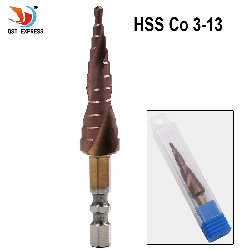 HSS-Co M35 Cobalt Step Drill Bit 3-13mm Step Drill 1/4 Inch Hex Shank Woodworking Bits