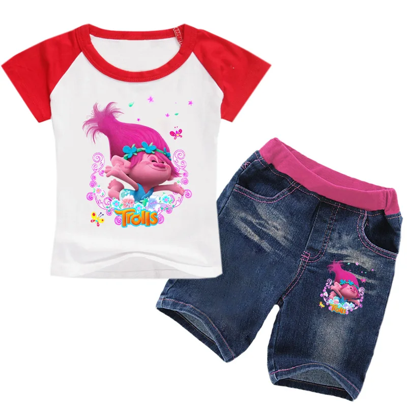 Girls trolls Clothes Summer Baby Tops T shirt + Jeans Shorts 2 Pieces ...