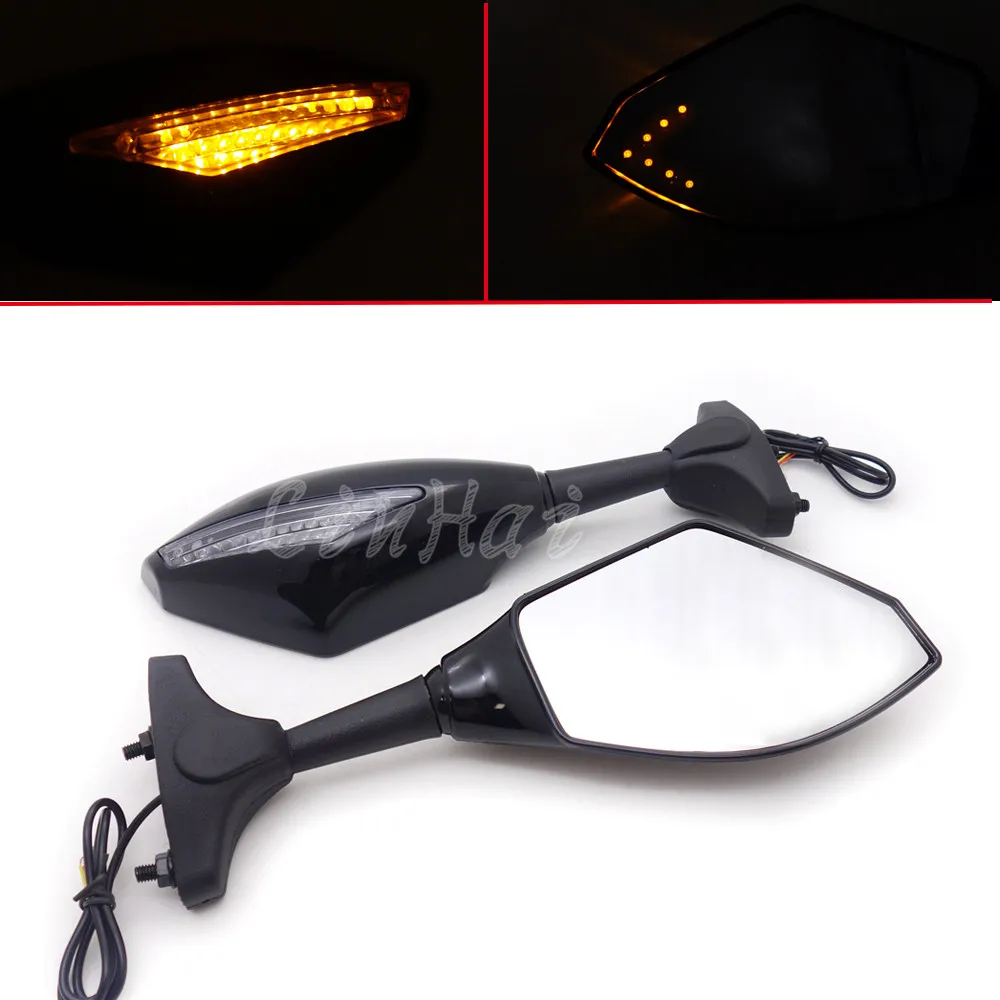 Motorcycle Black Led Integrated Turn Signal Rearview Mirrors For