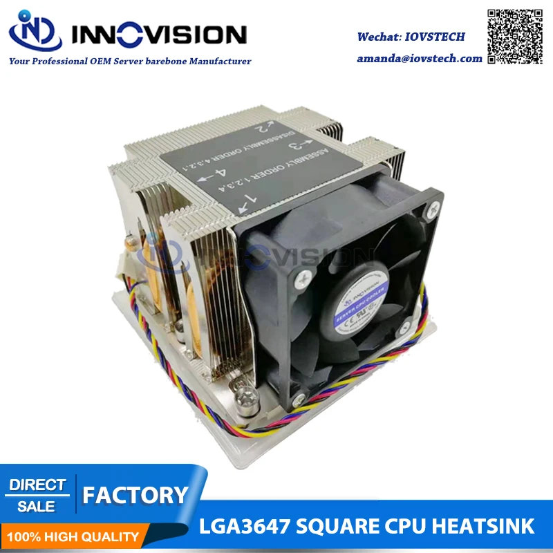LGA3647 square 2u four heat pipe heatsink with fan for 2u 3u 4u ...