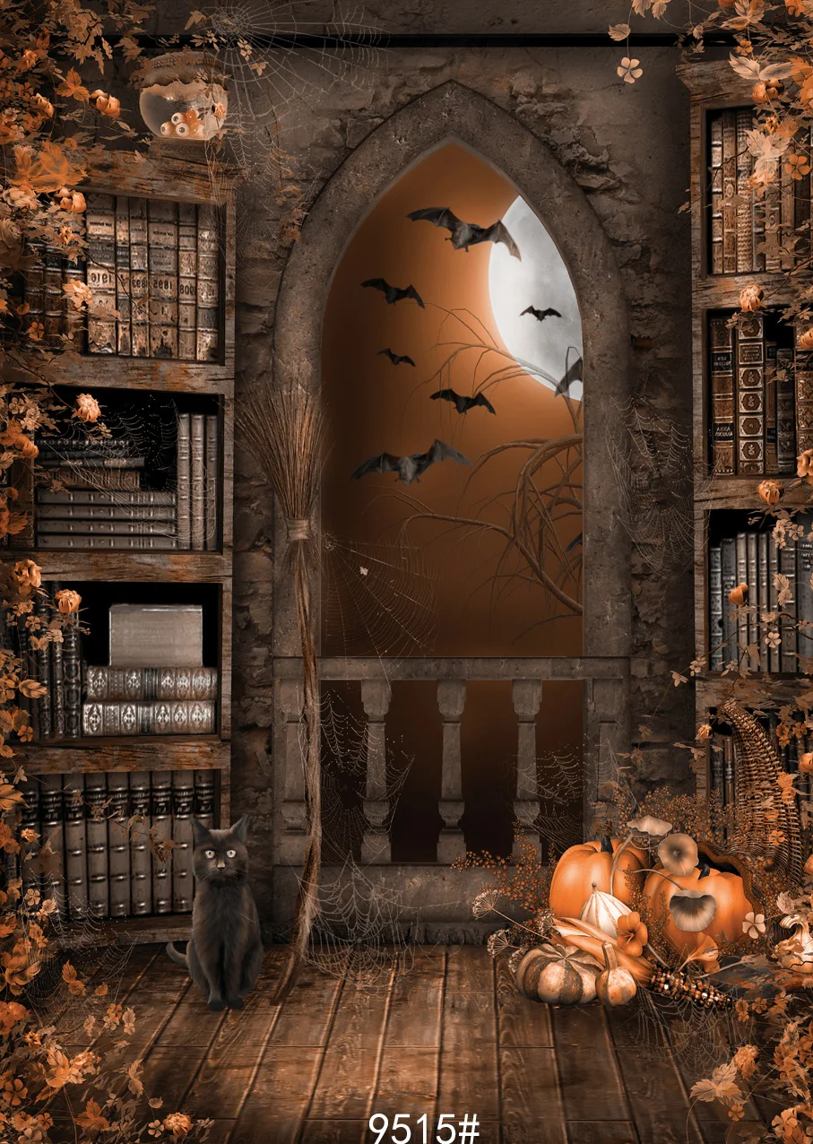 Halloween bookshelBackground Night backdrops Vinyl backdrops for ...