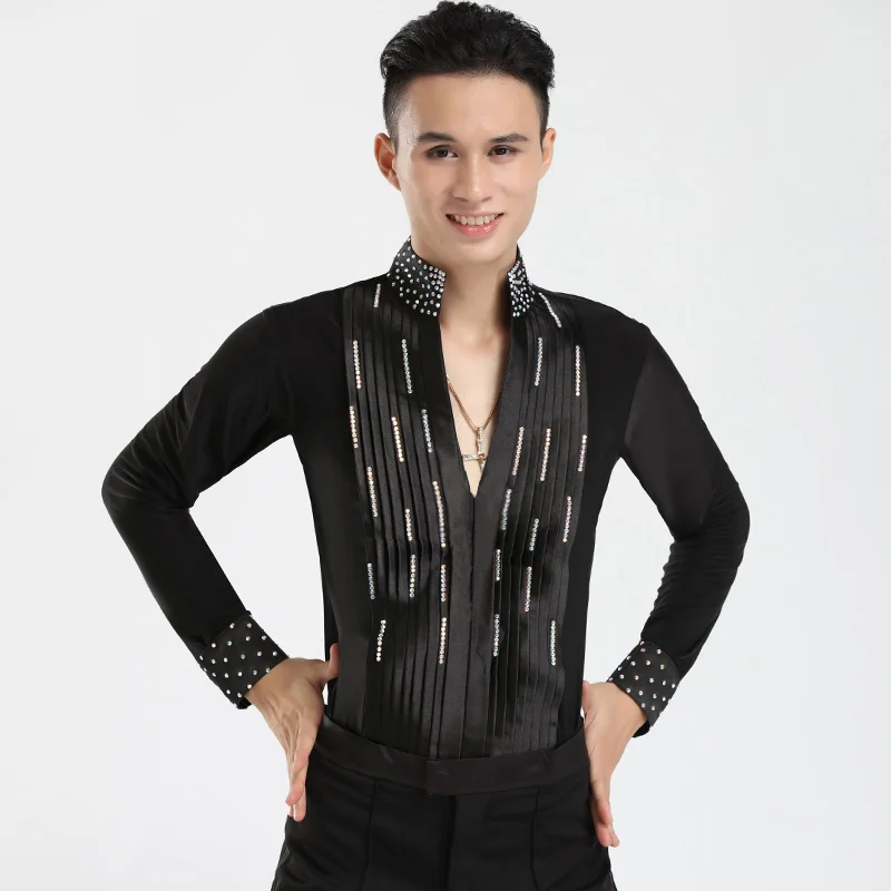 2021 Autumn Adult Latin Dance Shirts Male Black Long Sleeve Shirt Men ...
