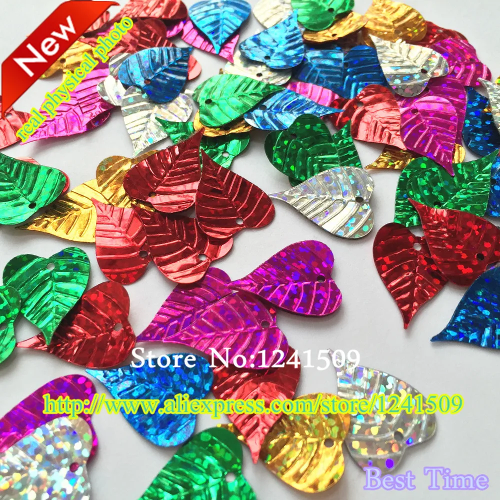 New PVC Leaf Shape Sequins 15x20mm 1 Hole 720PCS Mixed Color Sew On App ...