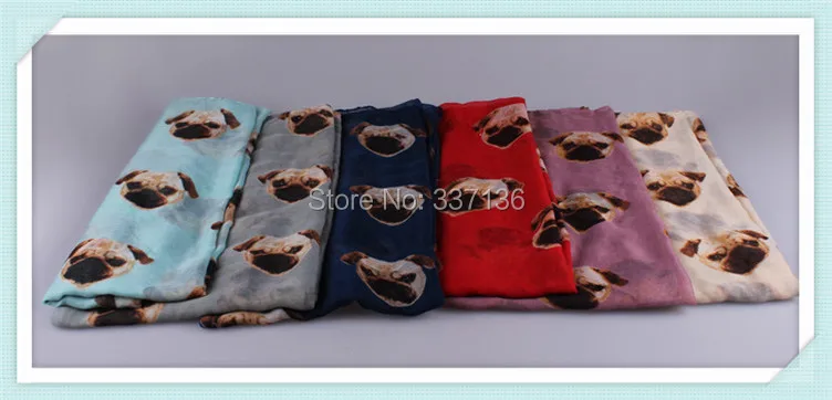 2015 New Pug Head Print Scarf Women Fashion Dog Wrap Shawl Women Animal ...