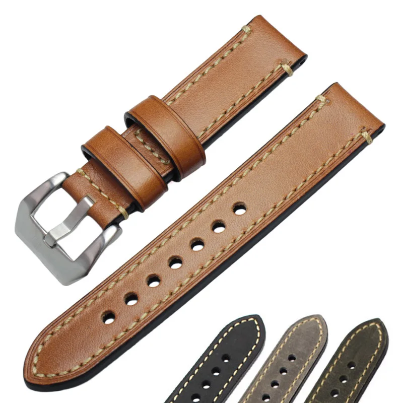 Genuine Leather Watch Band Strap 24mm 22mm 20mm Men Thick Watchbands ...