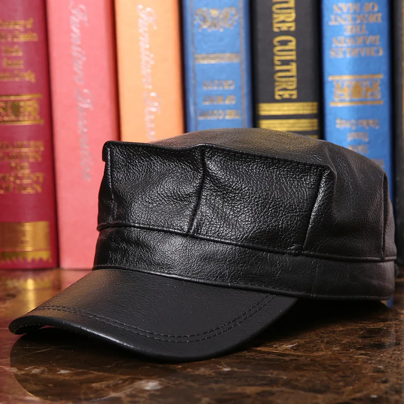 Men's Leather Hat Adult Autumn Winter Leather Cap Elderly Octagonal Cap ...