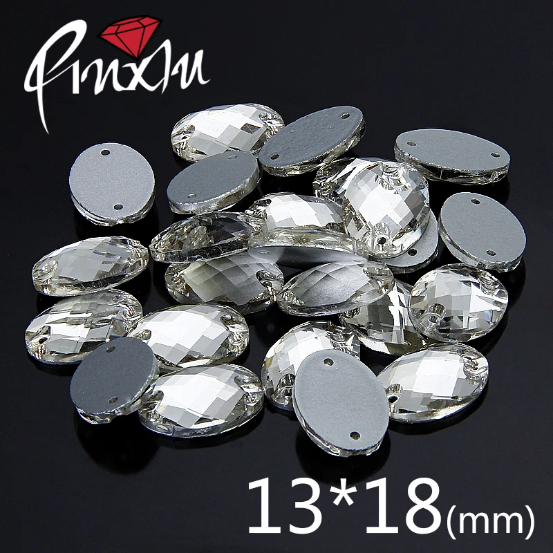 2016 Glass 96pcs Oval grid Rhinestone white 13*18mm Sew on stone ...
