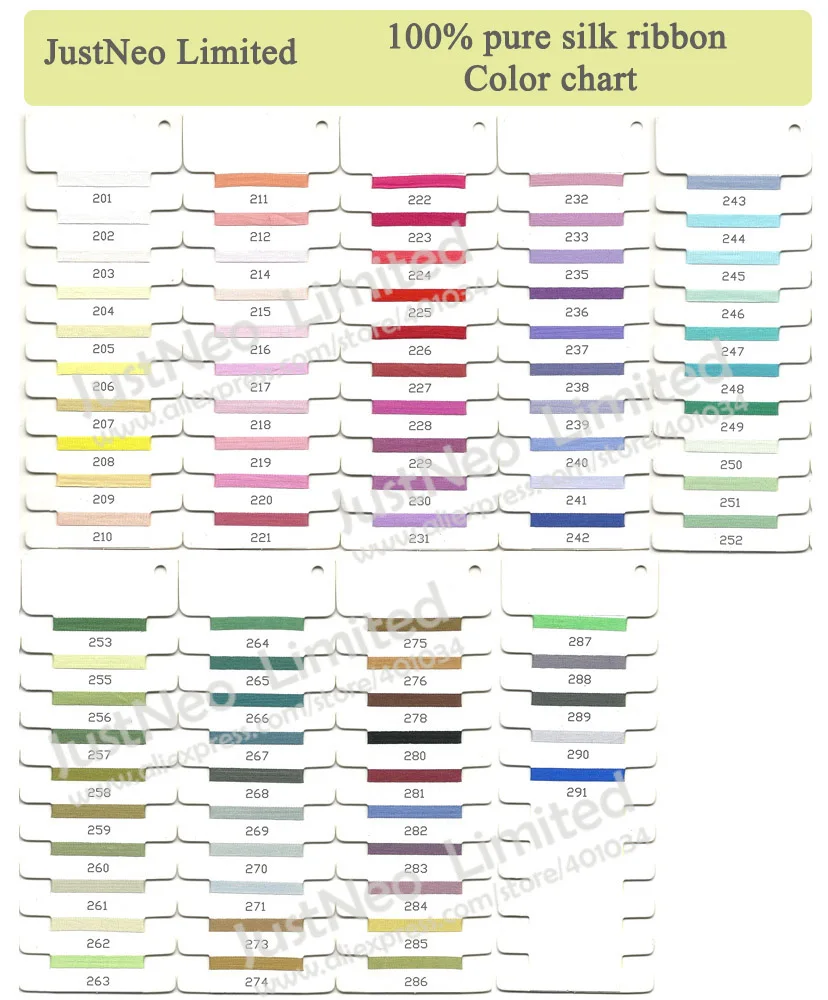 100% Real Silk Ribbon Color Chart, Double Face Embroidery Taffeta Pre ...