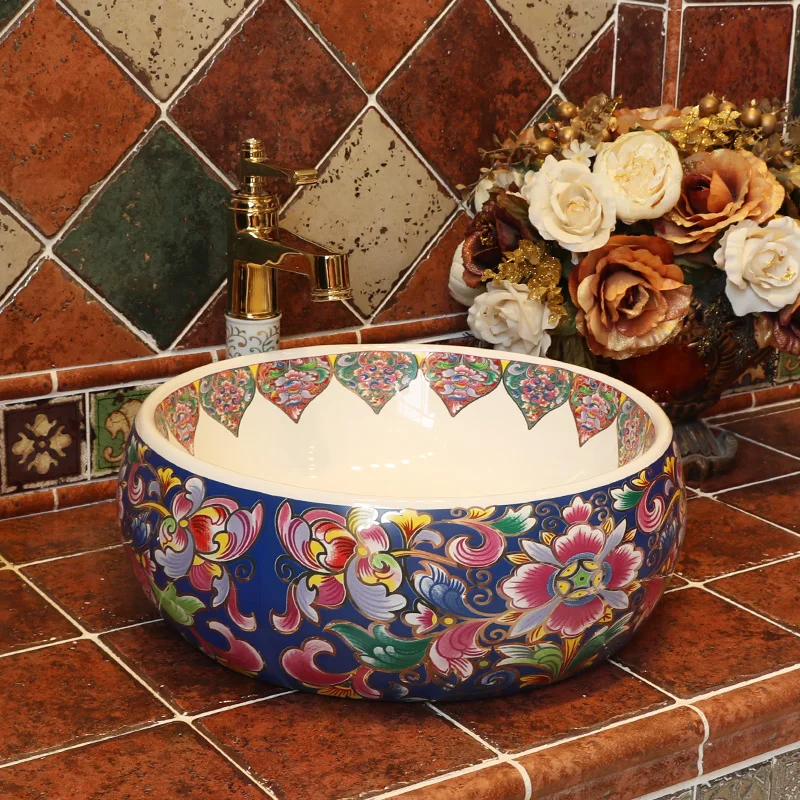 Pia de cerâmica vintage para pia, lavatório redondo de cerâmica para ...
