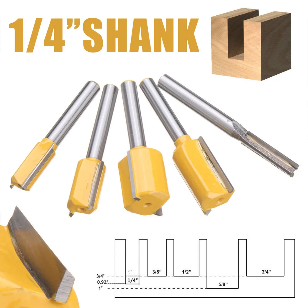 5Pcs 1/4'' Shank Straight & Dado Router Bit Set For Woodworking ...