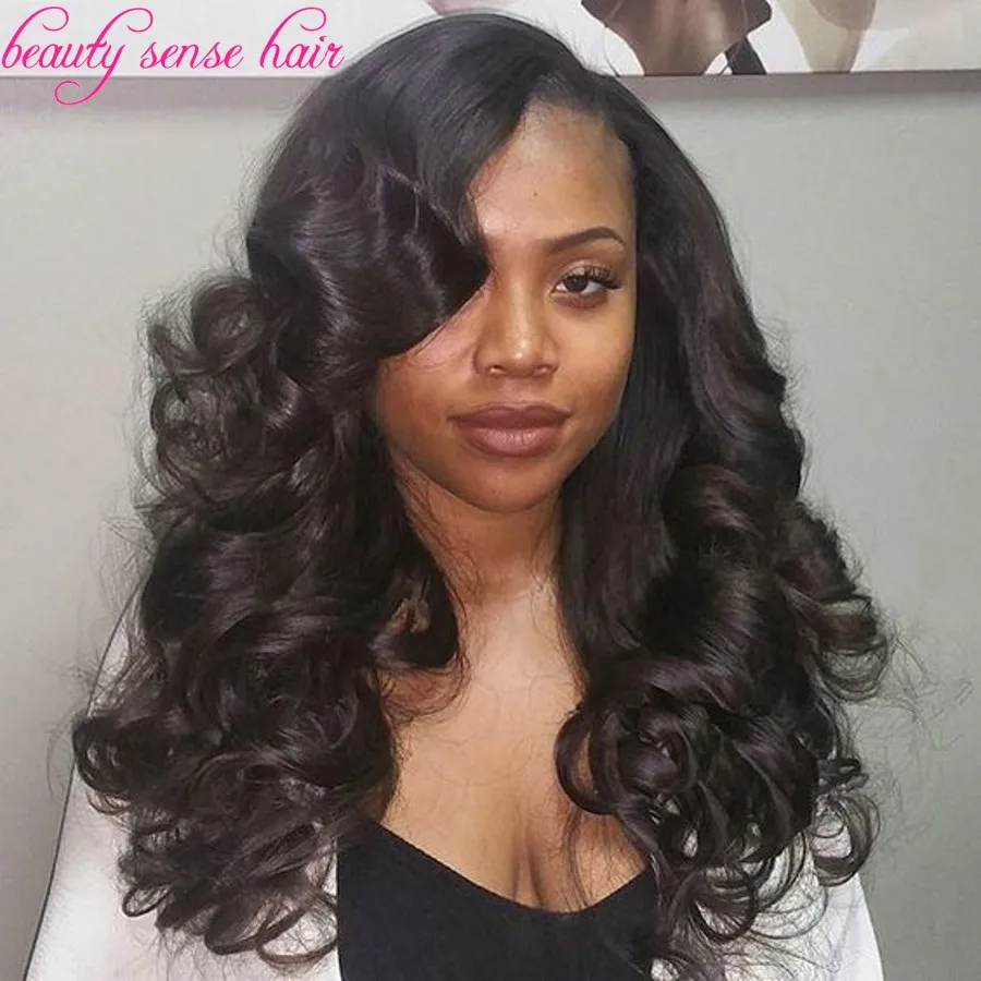 Beautiful style Wavy Full Lace wigs with Side part Bangs 150 density ...