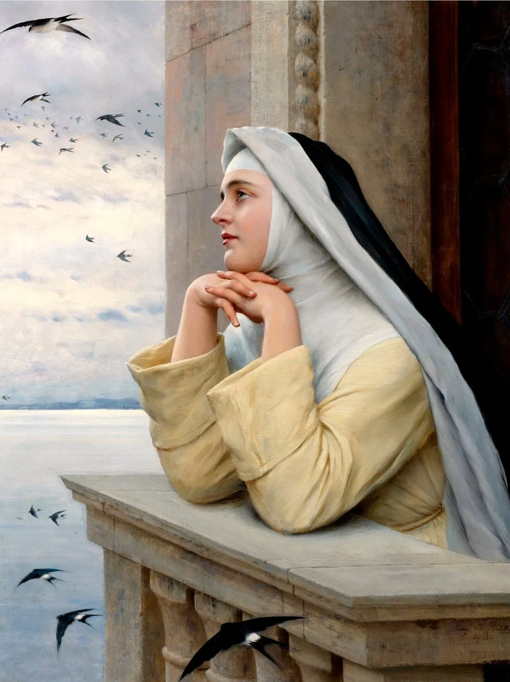 Academic Classicism Eugene de Blaas God's Creatures Nun Oil Painting ...