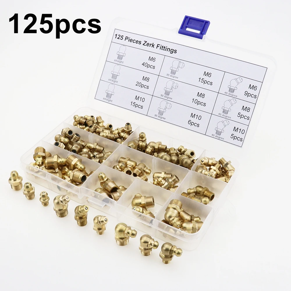 Silicone Grease 45Pcs M6/M8/M10 Metal Brass Zerk Grease Nipple Fitting ...