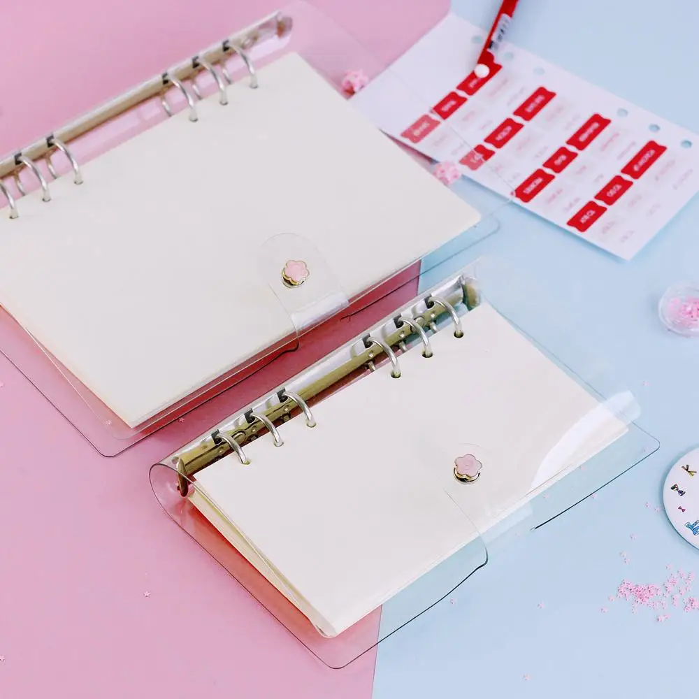 A5 A6 Pp Pvc Transparent Planner Notebook Cover Flower Heart Button ...