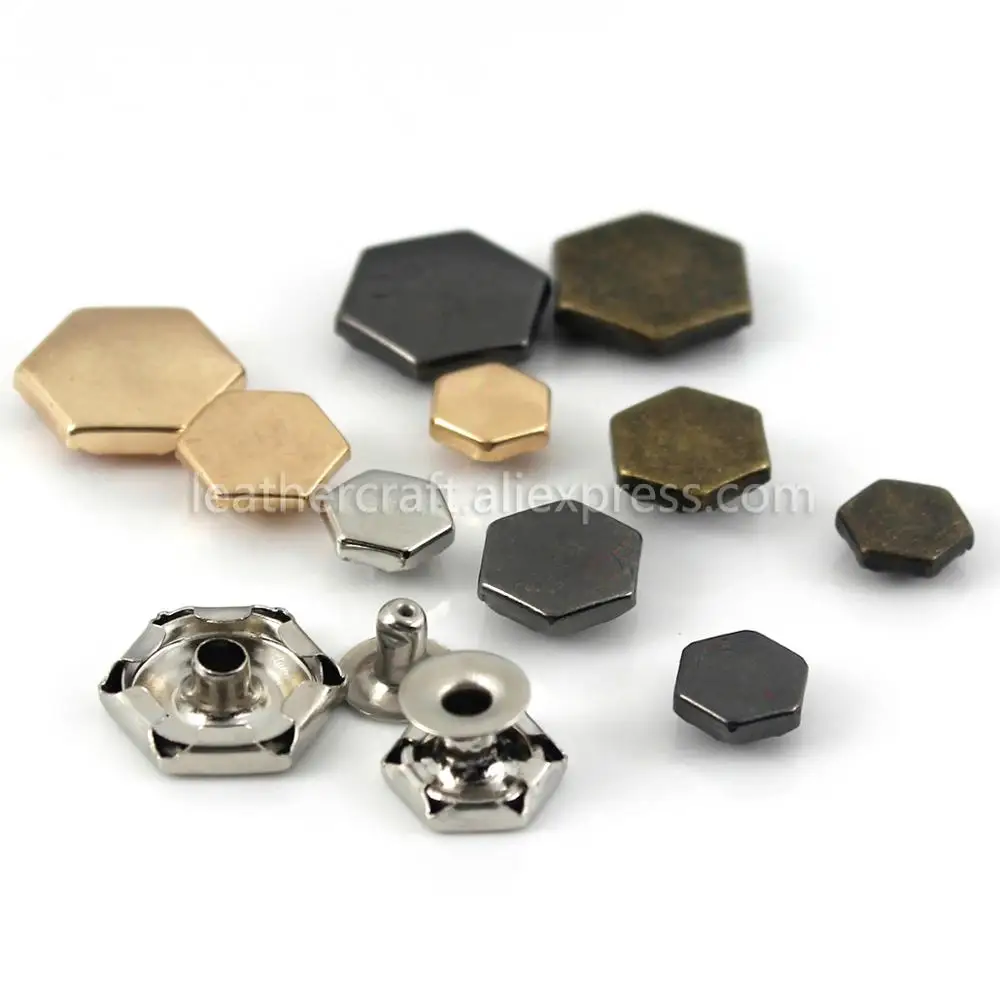 100 sets Metal Hexagon Single Cap Rivets Studs Fastener Leather Craft ...
