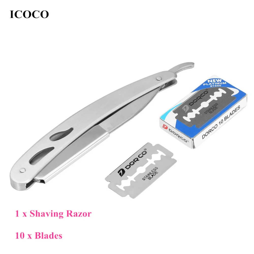 Stainless Steel Shaving Razor with 10 pcs strainless blades Straight ...