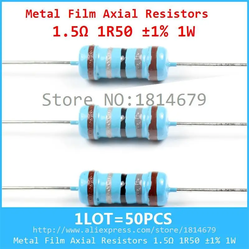 1LOT=50PCS Metal Film Axial Resistors 1.5ohm 1R50 1% 1W Wattage1W ...