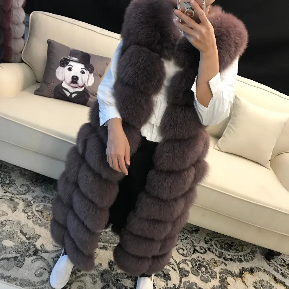 lady fur vest women real fur vest natural fox fur 105cm length|women ...