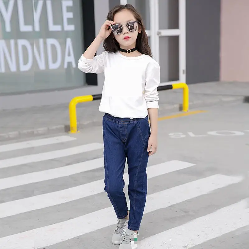 Kids Girls Jeans 2018 New Spring Autumn Denim Elastic Mid Waist Solid ...