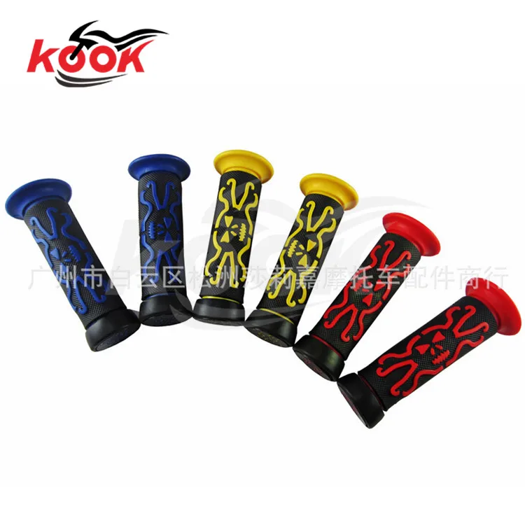 human skeleton style red blue yellow skull declas motorbike handle bar ...