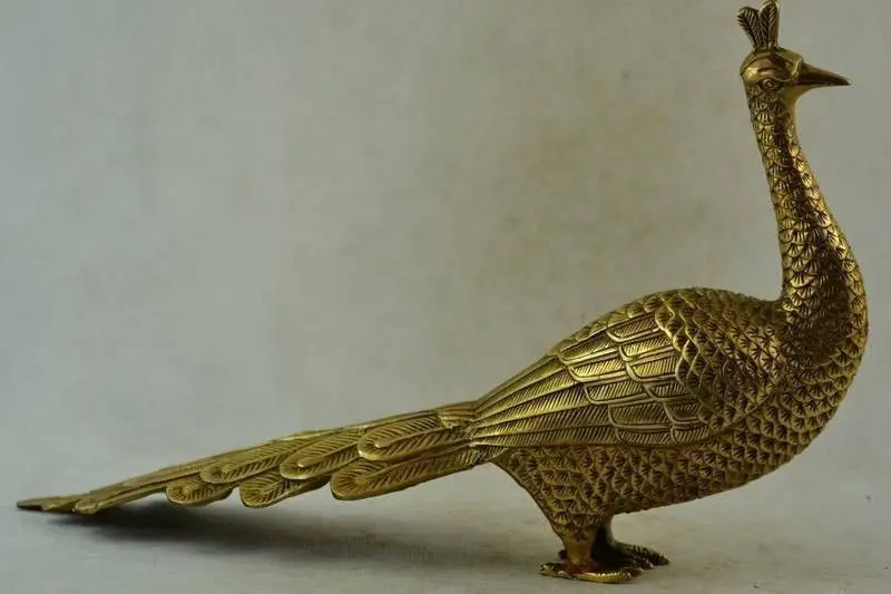 Chinese Old Handwork Copper Carving A Lifelike Peacock Noble Statue ...