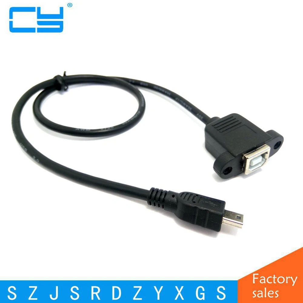 30cm/50cm Printer Panel Mount Cable + Screw Mini Usb 5 Pin Male To Usb ...