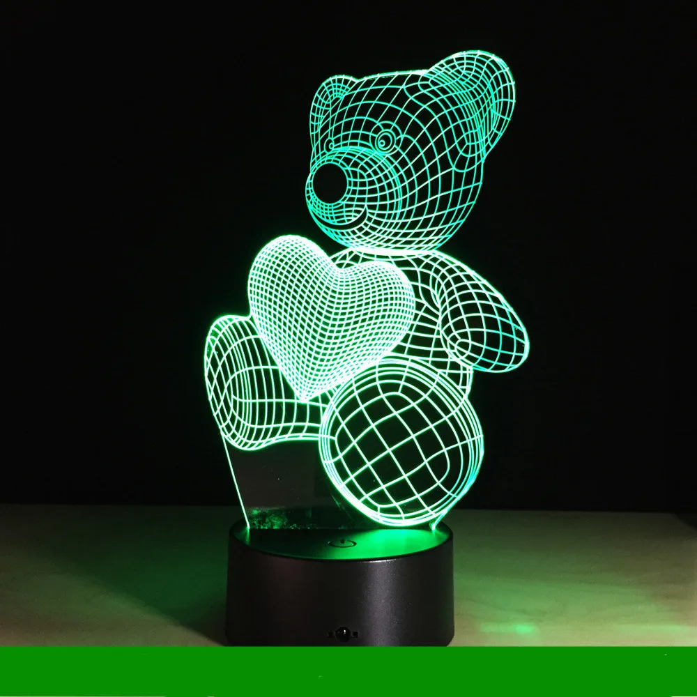 Novelty Bear Lamp LED 3D Cartoon Bear Night Light Changing Colors Touch ...