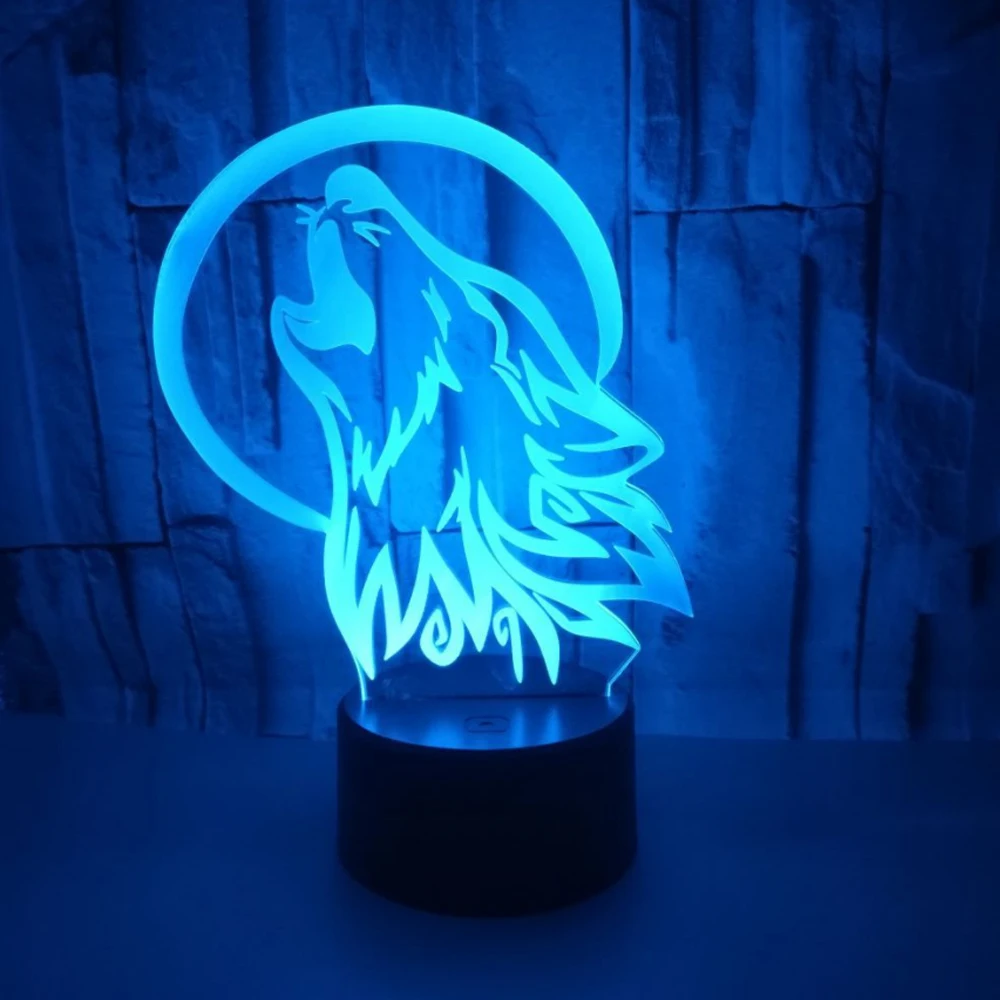 Lobo 3d forma da lâmpada 7 cores mudar luz da noite 3d mesa de luz led ...