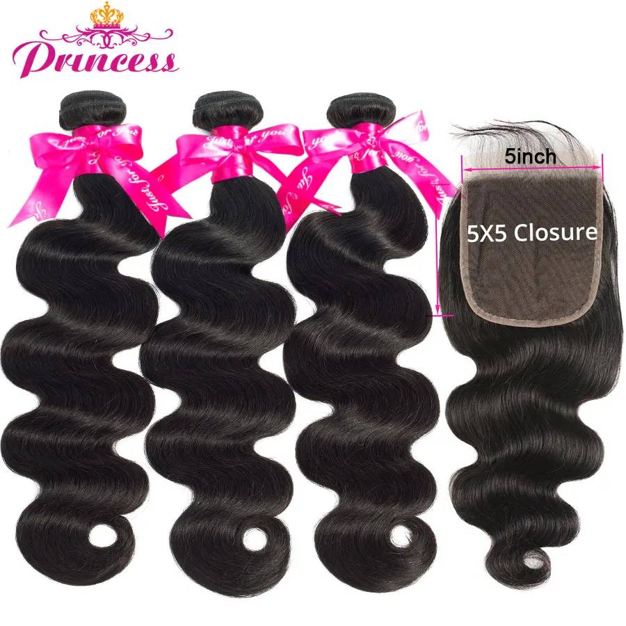 Princess Hair Body Wave Bundles With Lace Closure 5x5 Closure With ...