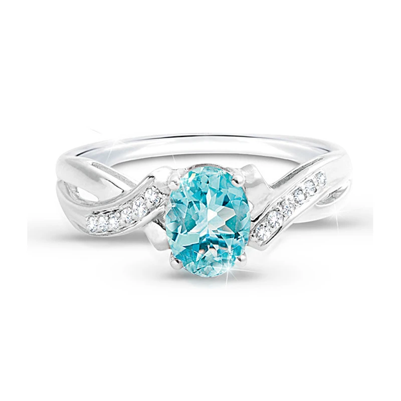 Noble Center 1 Carat Ocean Blue Simulate Diamond Ring 925 Sterling ...