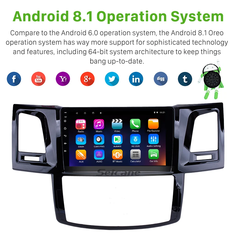 Seicane Android 8.1 Head unit for Toyota Fortuner Hilux 2008 2009-2014 ...
