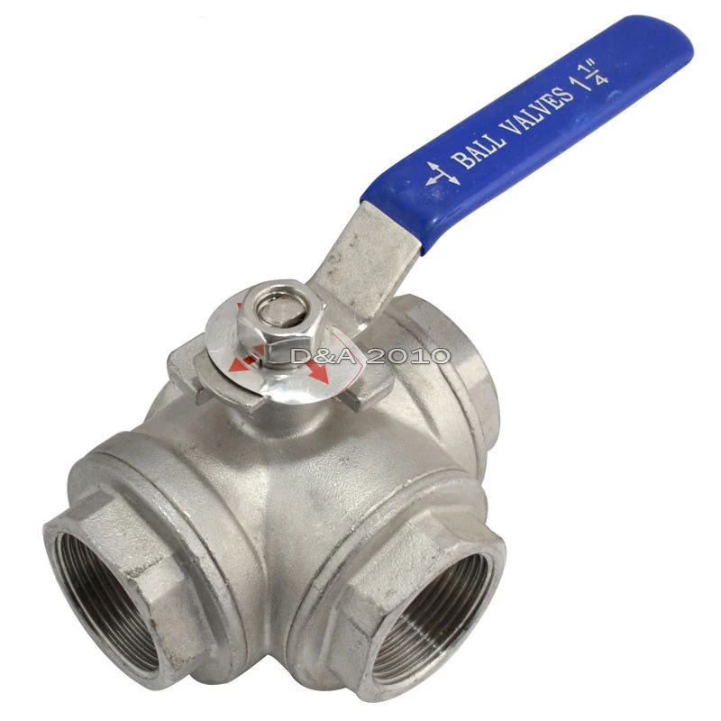 1 1/4" Tee 3 Way 2 Piece Valve Female 316 SS Type T Mountin Pad Ball ...