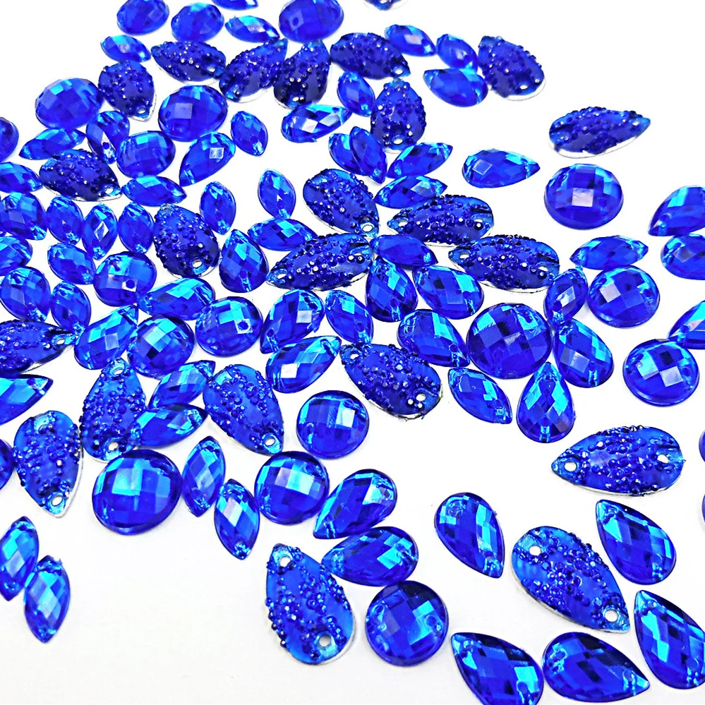 MIX Royal Blue 350pcs Round Drop Navette Sew on Flatback Clothes ...