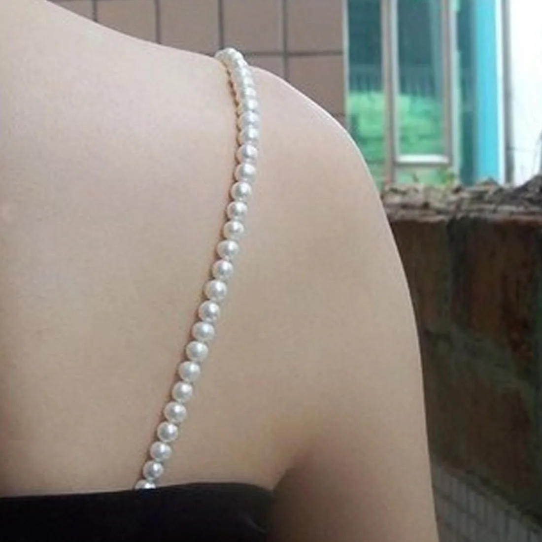 Top Imitation Pearls Invisible Bra Straps Dress Faux Bra Straps Single Row Clear Crystal Sex